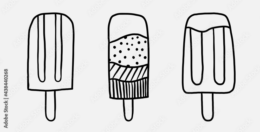 Collection of freehand drawing popsicle ice cream. Stock Vector | Adobe ...