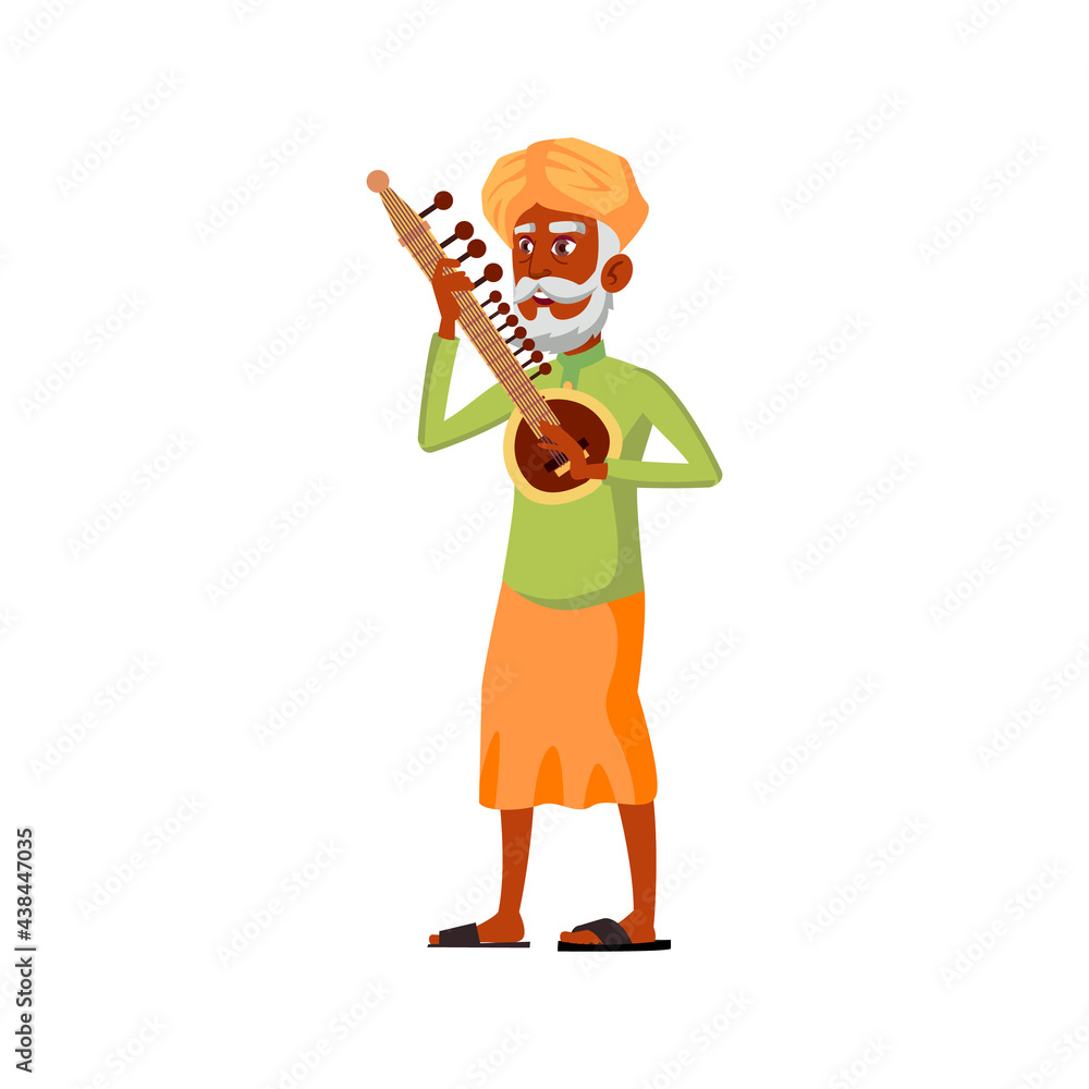 retirement indian man musician playing on sitar cartoon vector ...