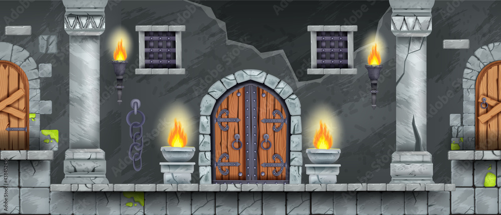 Castle dungeon seamless game background, cartoon medieval prison ...