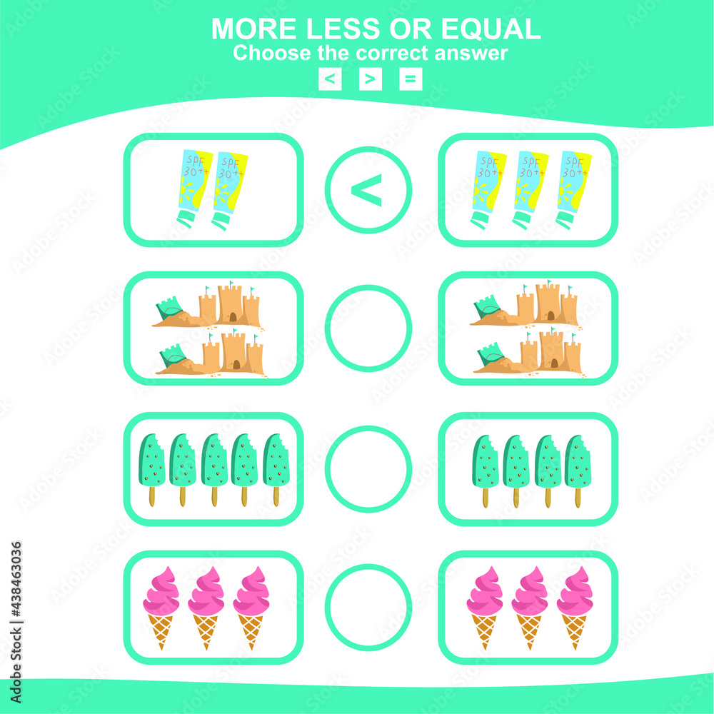 Math educational game for children. Choose more, less or equal game ...