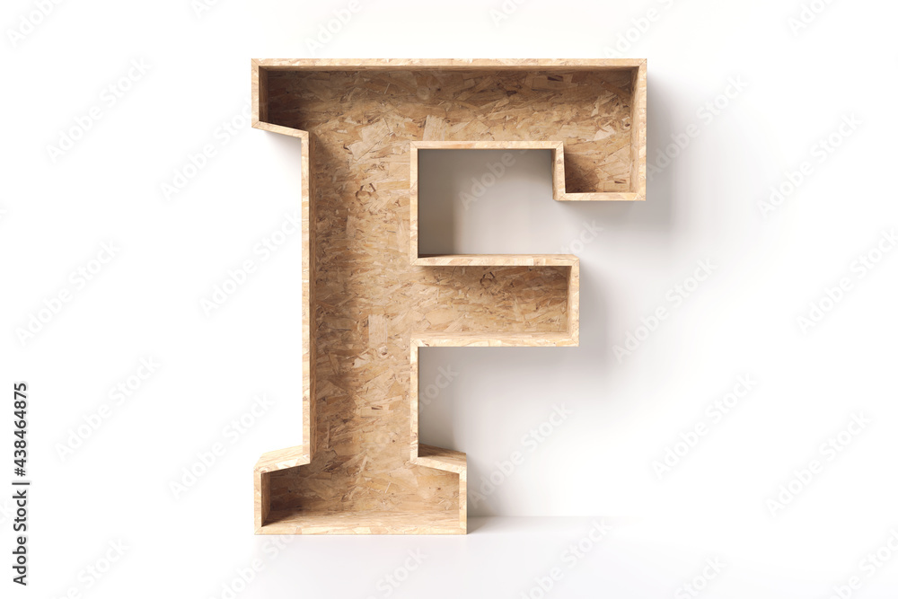 Wood empty box in the shape of letter F, ideal to display retail ...