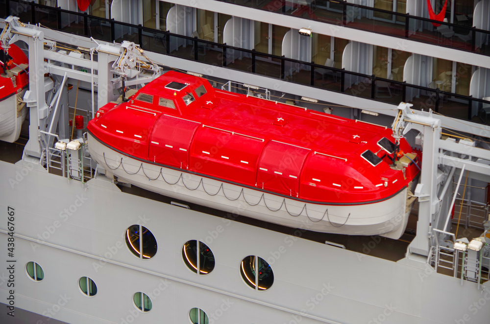 Side view of hull and superstructure of modern cruiseship or cruise ...