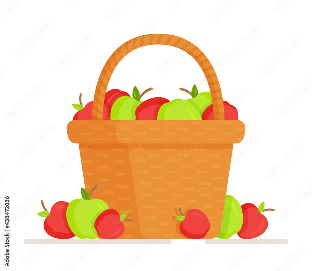Vector illustration of an isolated basket of apples on a white ...