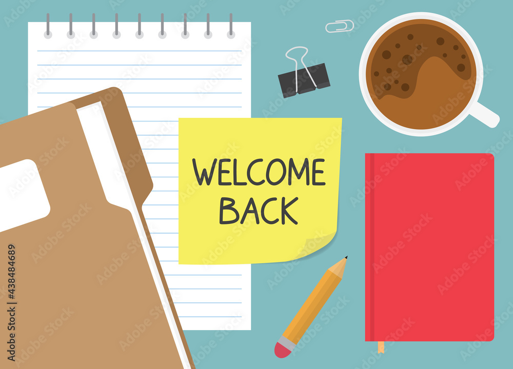 welcome back written on yellow sticky note- vector illustration Stock ...
