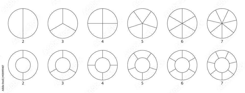 Segment slice sign. Wheel round diagram part. Circle section graph line art. Pie chart icon. 2,3 ...