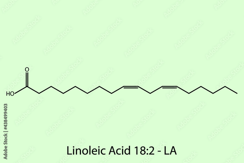 Linoleic Acid - Omega 6 biomolecule molecular formula. Skeletal ...