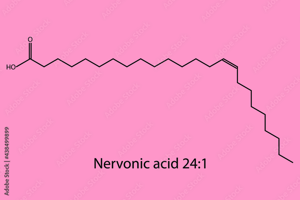 Nernovic Acid - Omega 9 biomolecule molecular formula. Skeletal ...