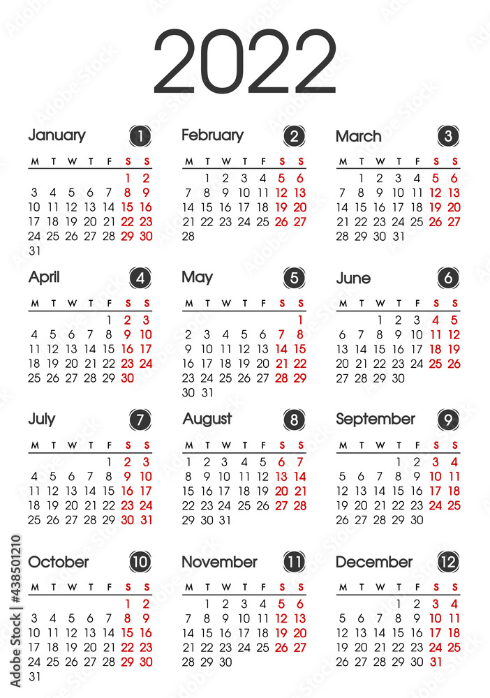 Fototapeta Calendar 2022. Planner 2022 year. Calendar design template ...