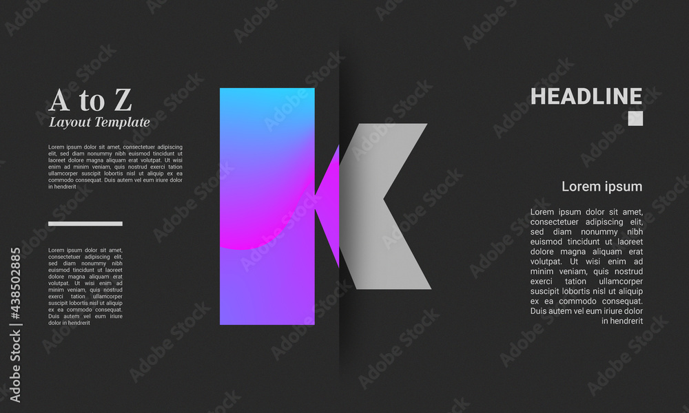 Sliced letter K alphabet colourful gradient poster layout letters abc ...