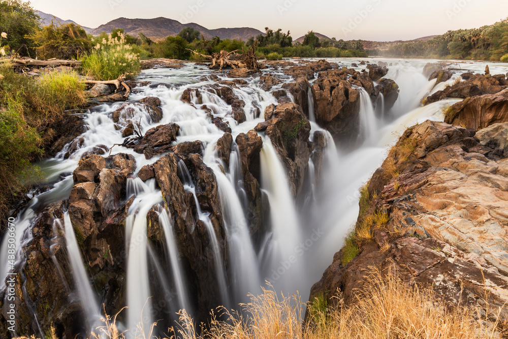 Epupa falls, Namibian side, Angola border. Multiple rivulets and ...