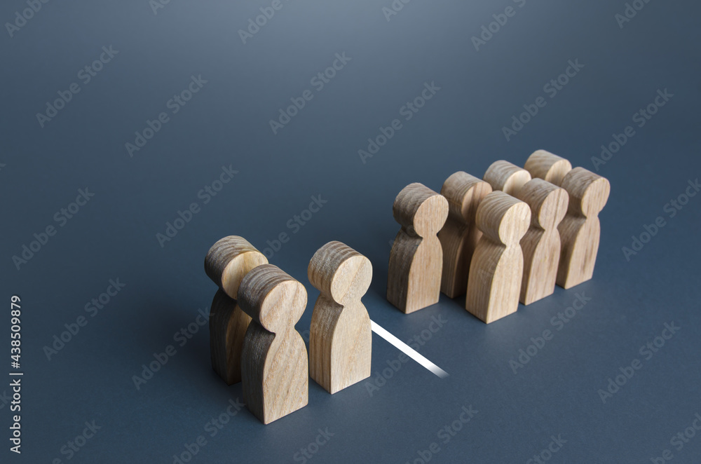Three out of ten people separated by a line. Visualization of ...