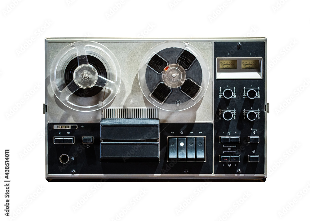 Old reel to reel tape recorder 1970s, 1980s isolated on white ...