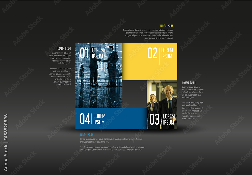 Abstract Dark Rectangle Infographic Template with Photo Placeholders ...