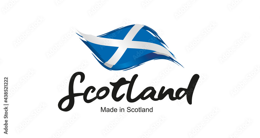 Poster Made in Scotland handwritten flag ribbon typography lettering ...