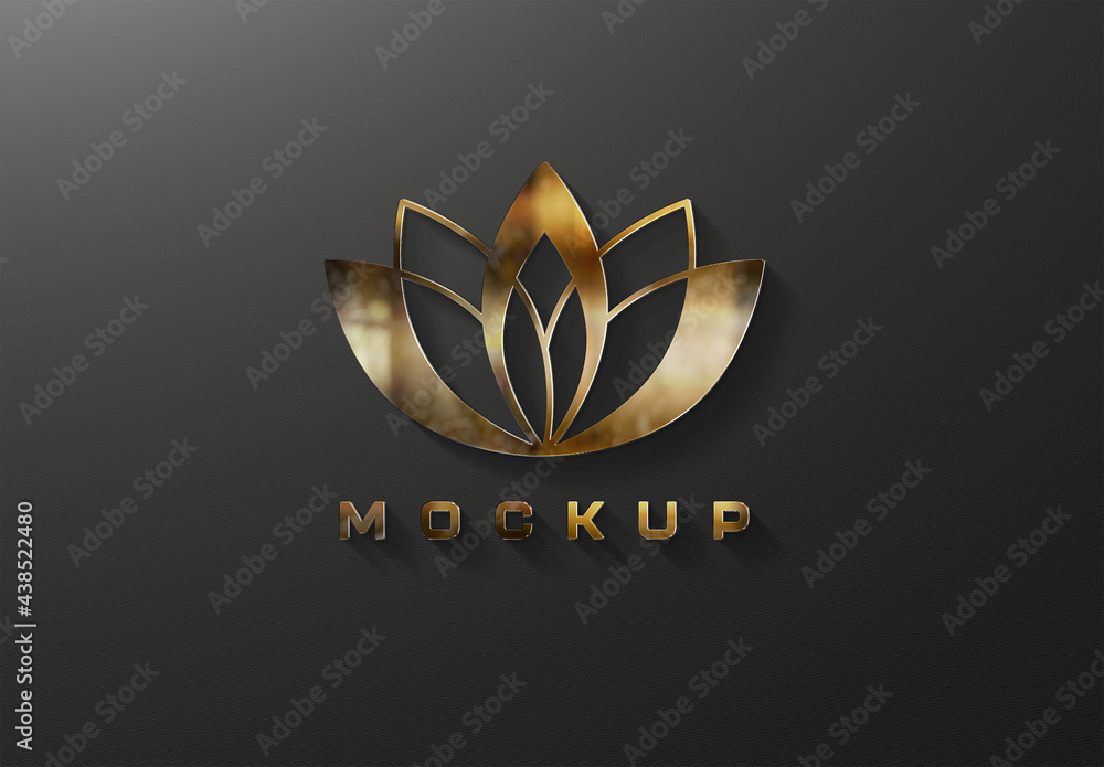 Gold Logo Mockup on Dark Texture with 3D Glossy Effect Stock Template ...
