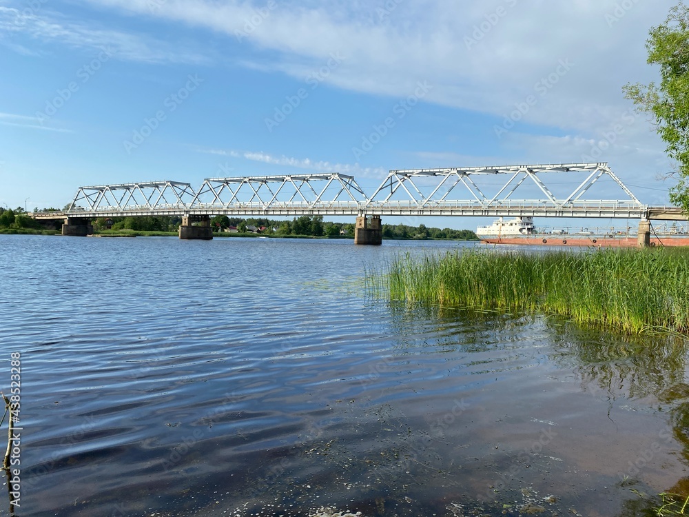 bridge over the Luga river. Ust-Luga is a port settlement in the ...