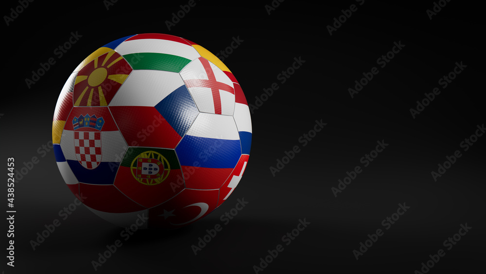 Euro Flag Football Isolated on Black Background. UEFA Euro 2020 themed ...