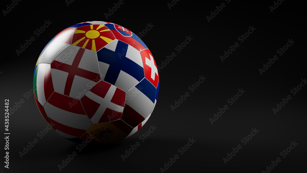 Euro Flag Football Isolated on Black Background. UEFA Euro 2020 themed ...
