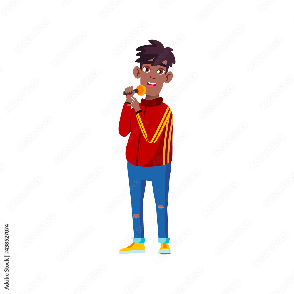 african boy child singing with microphone in karaoke cartoon vector ...