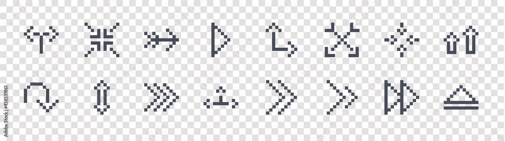 arrow pixel art glyph icons on transparent background. quality vector ...