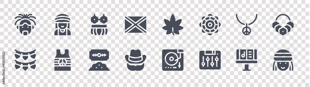 reggae glyph icons on transparent background. quality vector set such ...