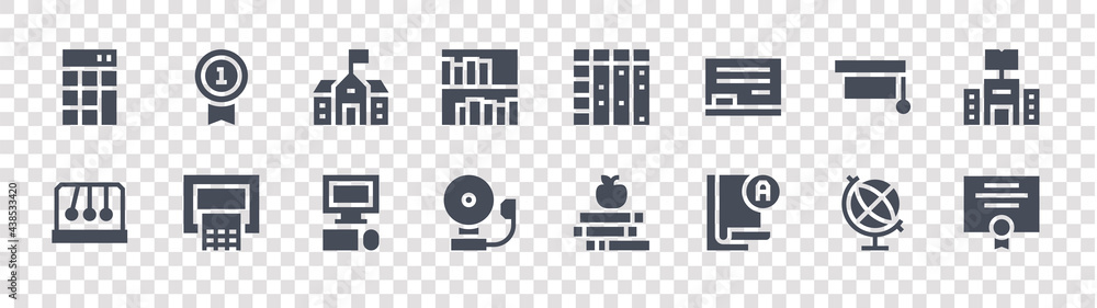 education glyph icons on transparent background. quality vector set ...