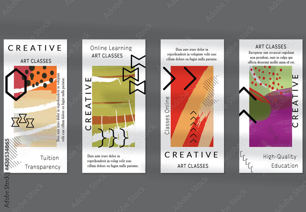 Flyer Layout with Black Shapes and Bright Abstract Rectangle on White ...