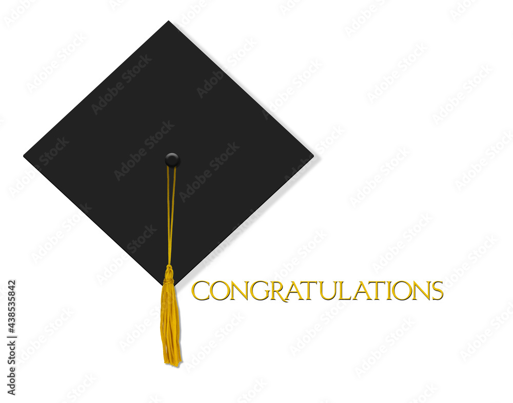 Congratulations graduation cap mortarboard on white with space for a ...
