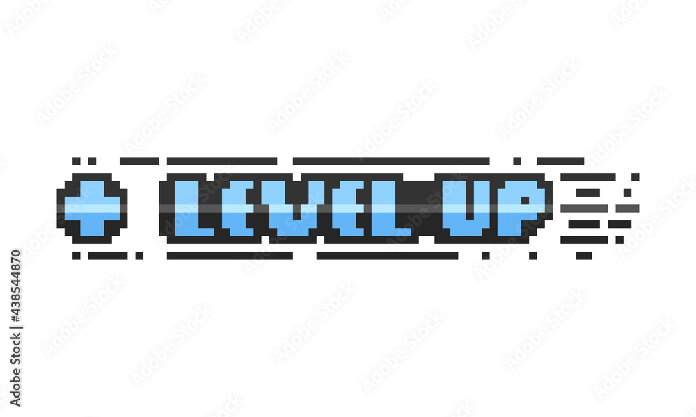 Pixel art blue level up text design. Stock Vector | Adobe Stock