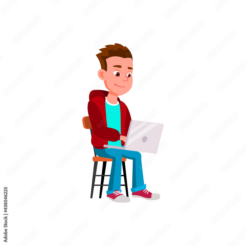 Vetor de caucasian boy teen searching information in internet cartoon ...