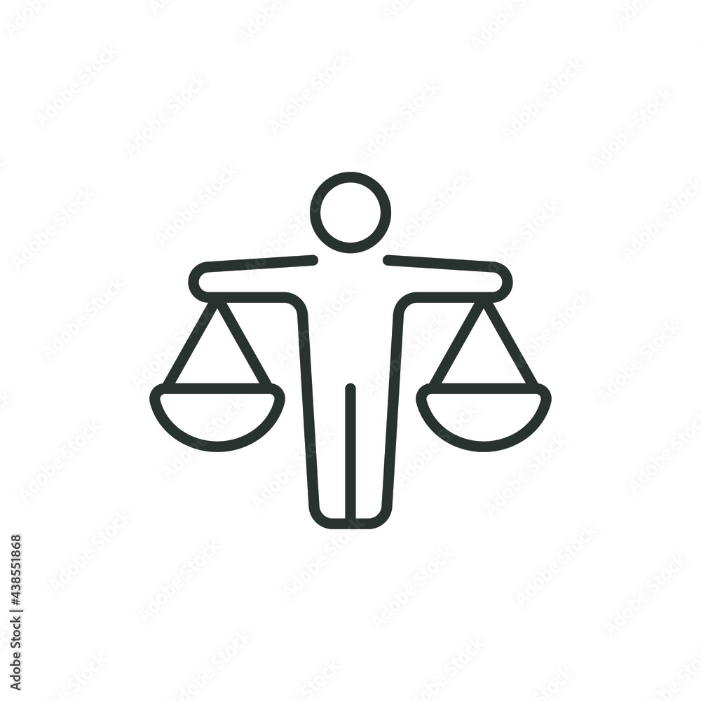 Man with scales icon. Simple outline style. Integrity, lawyer, person ...