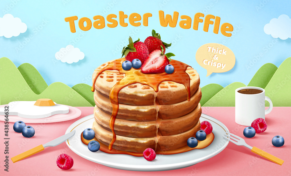 3d toaster waffle banner ad Stock Vector | Adobe Stock