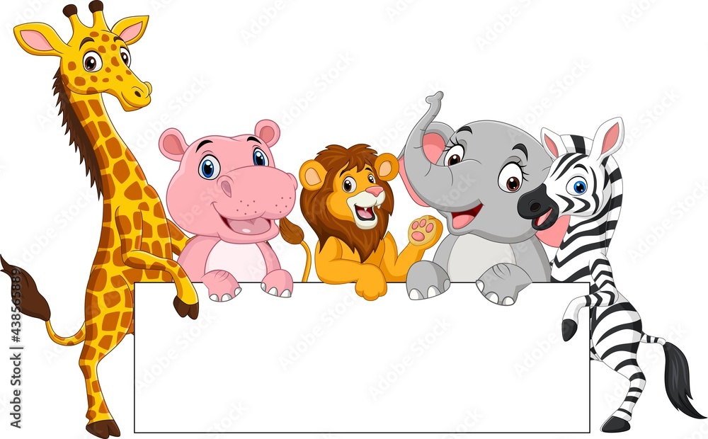 Cartoon wild animals with blank sign Stock Vector | Adobe Stock