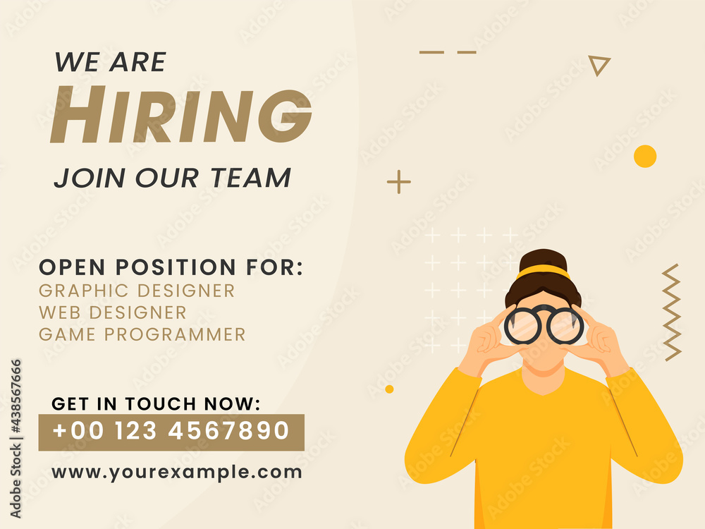 We Are Hiring Join Our Team Poster Design With Woman Searching Through ...