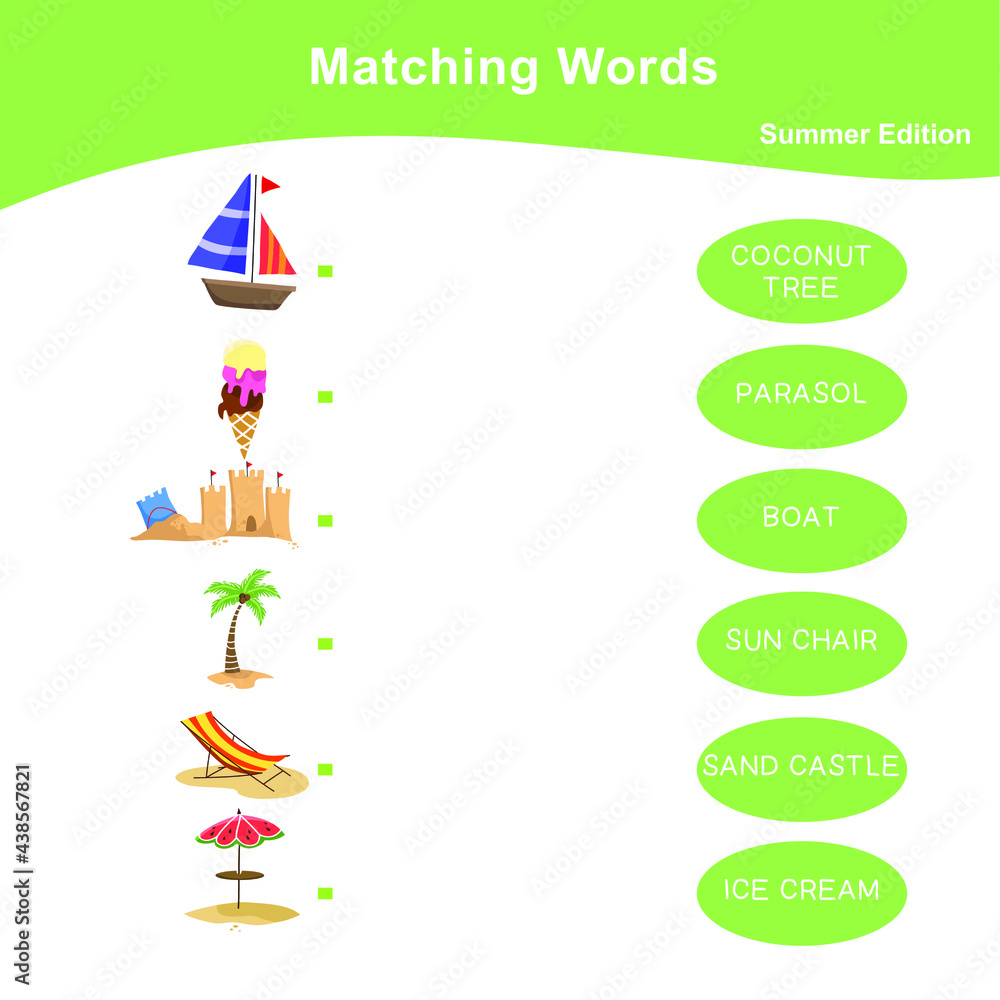 Matching words game summer edition. Matching words game for kids ...