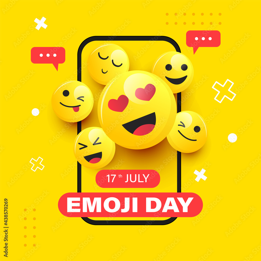 Emoji day illustration. Emoji and phone. Vector graphics Stock Vector ...