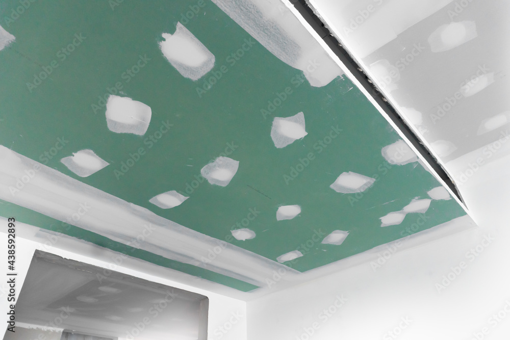 Process of ceiling house construction with gypsum board Stock Photo ...