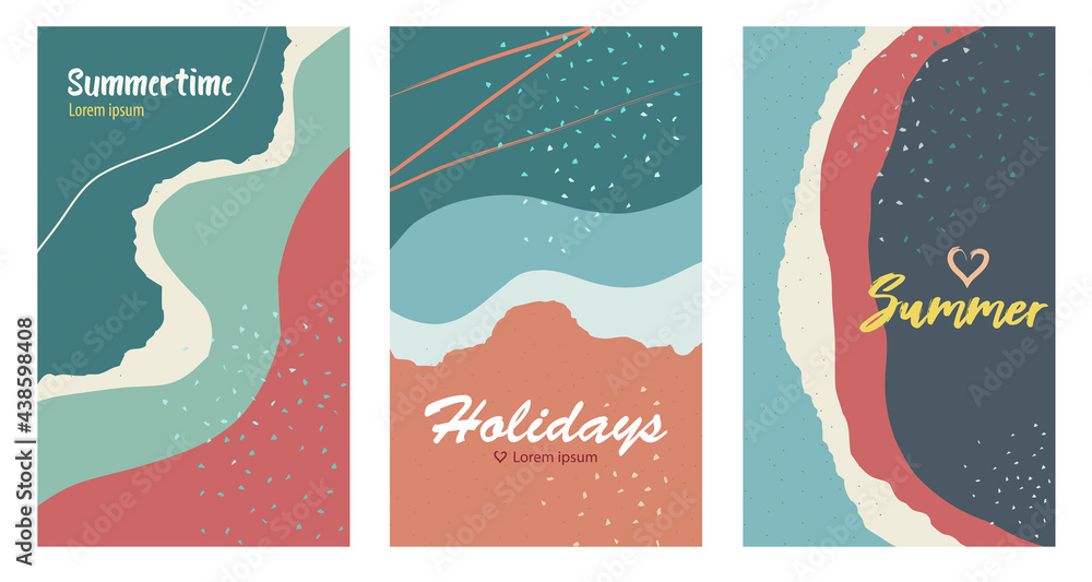Happy beach summer backgrounds set, colorful and vectored. Flat and ...