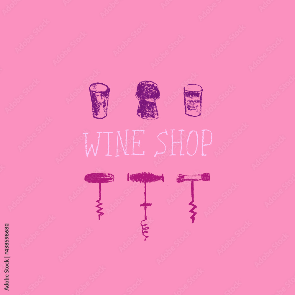 Wine icons set in vector. Hand drawn illustrations for winery sign ...