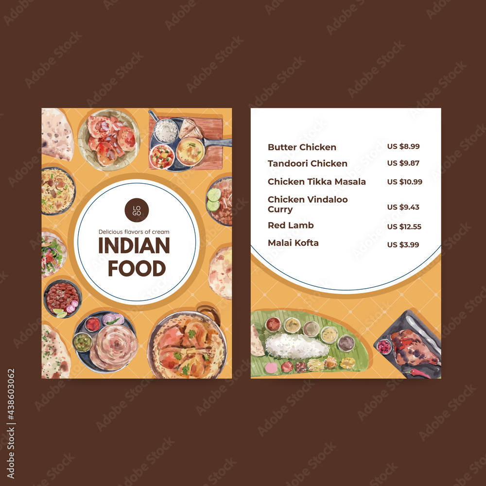 Menu template with Indian food concept design for restaurant and bistro ...