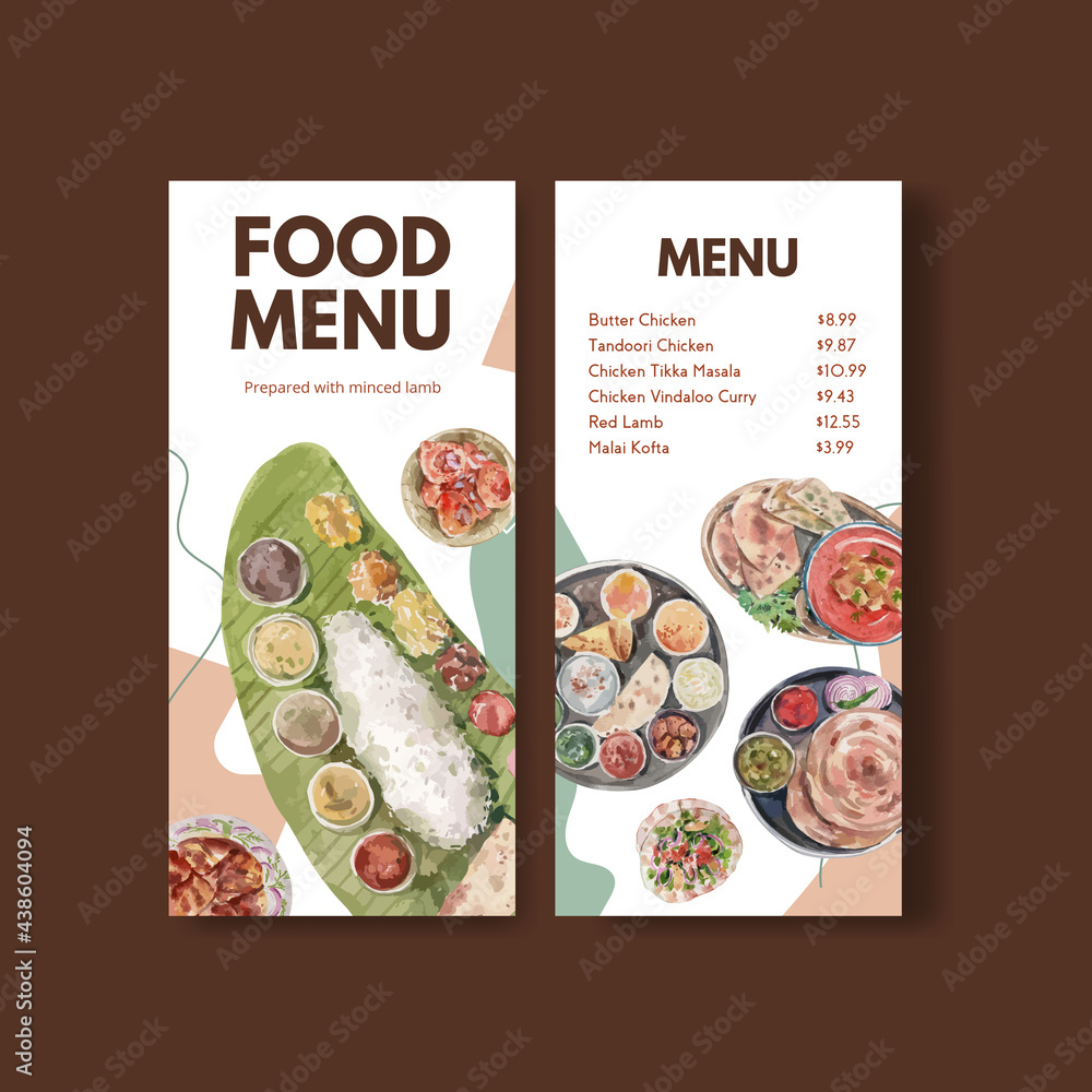 small Menu template with Indian food concept design for restaurant and ...