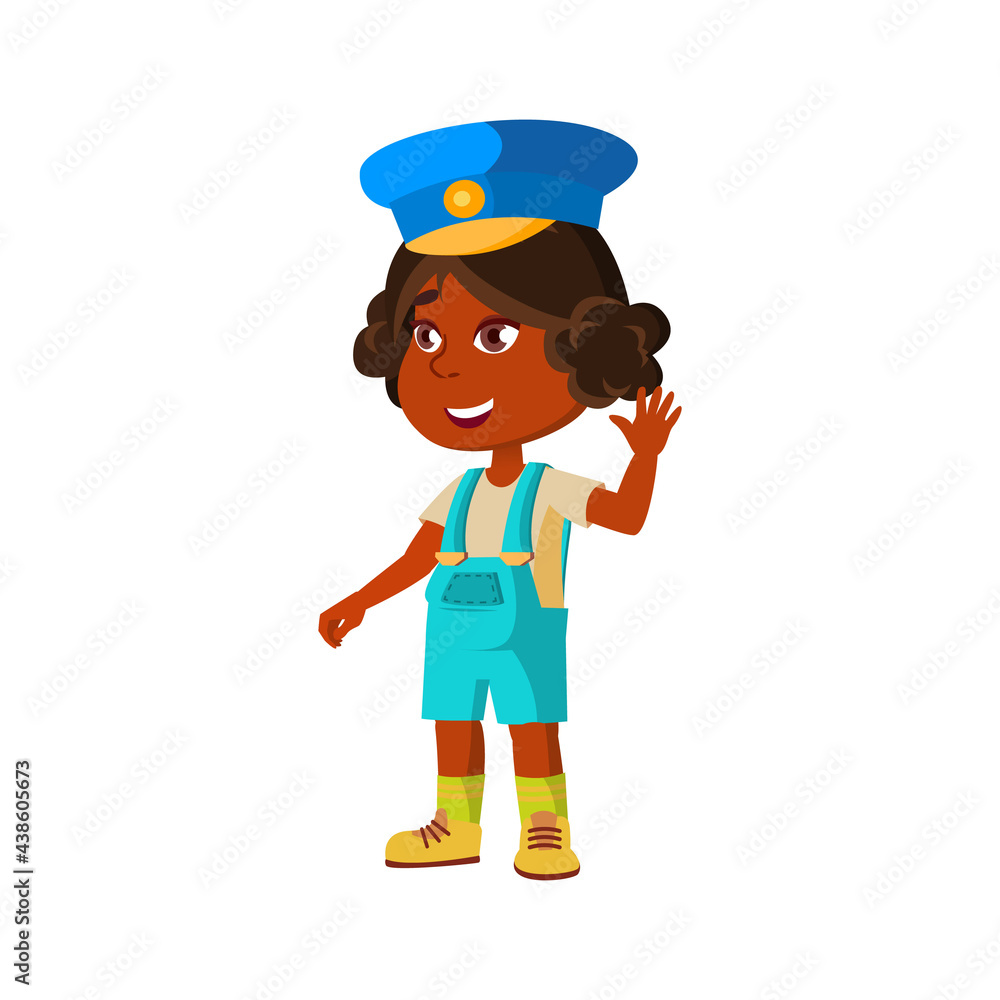 girl kid train captain player play in game with friends cartoon vector ...