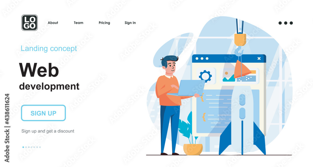Web development web concept. Developer creates page layout, building ...