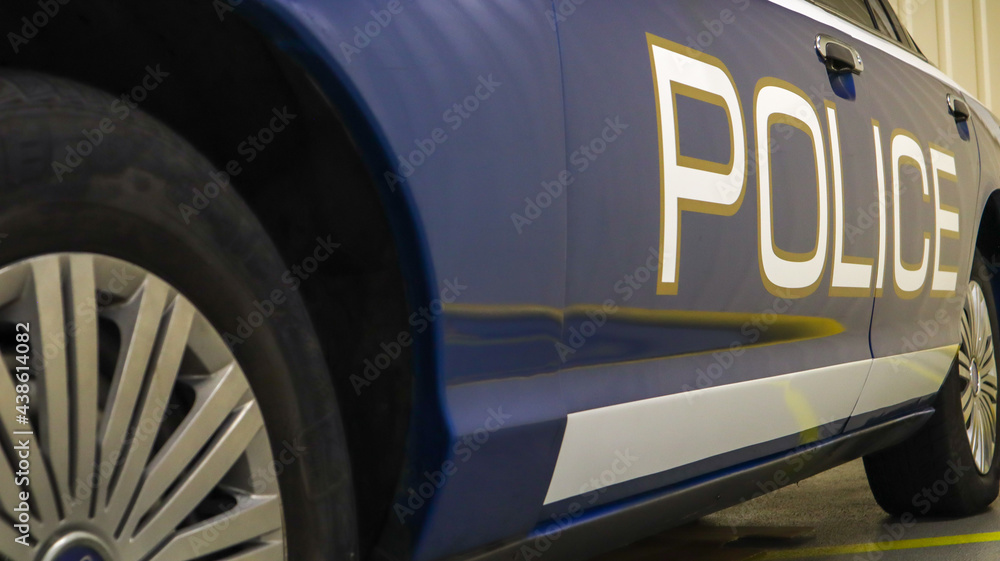 Police car Ford LTD Crown Victoria. Police car in blue with the word ...