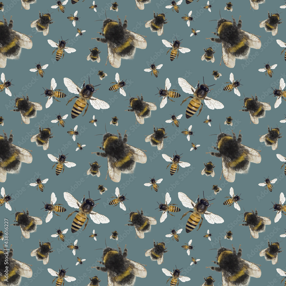 Illustrazione Stock Realistic seamless pattern with bumblebees. Summer ...