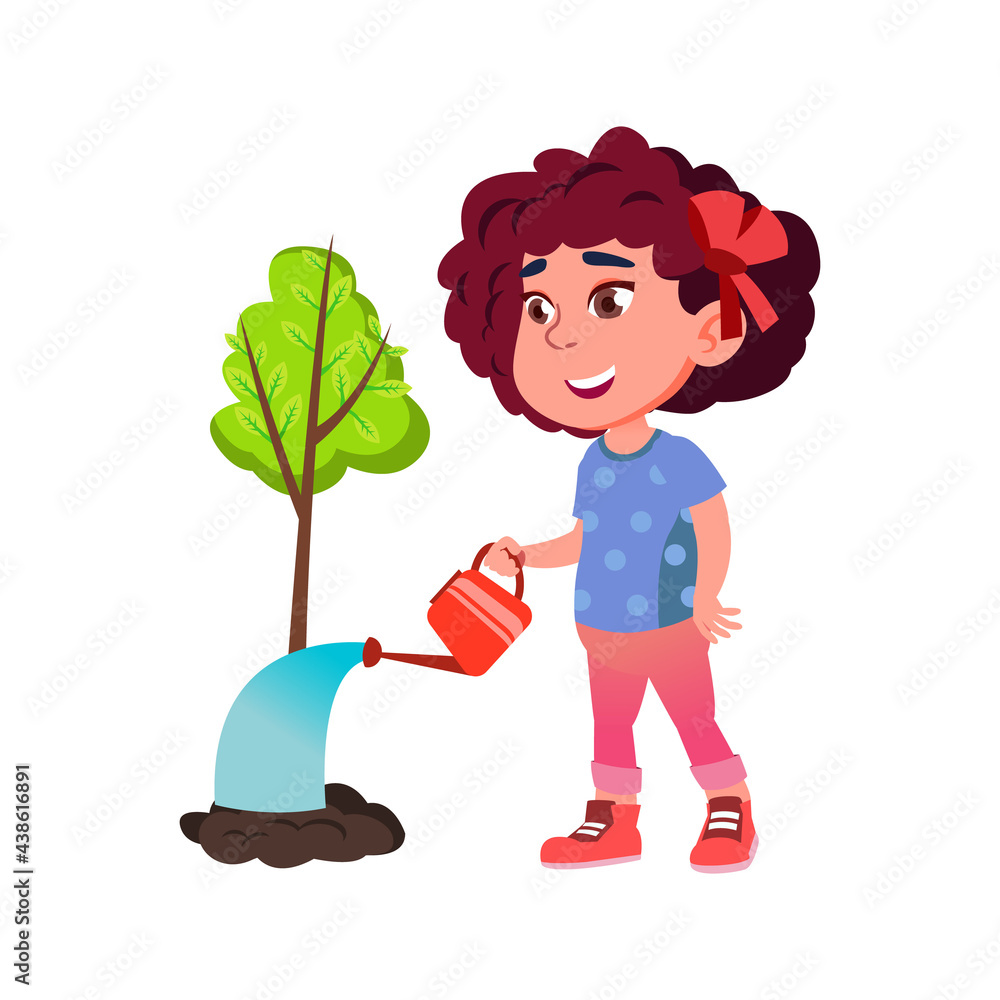 helpful little girl watering tree in park cartoon vector. helpful ...