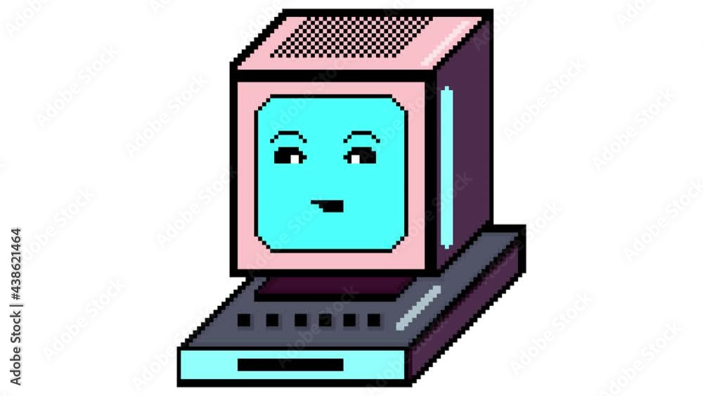 2d pixel animation of the computer, animation computer with emotions ...
