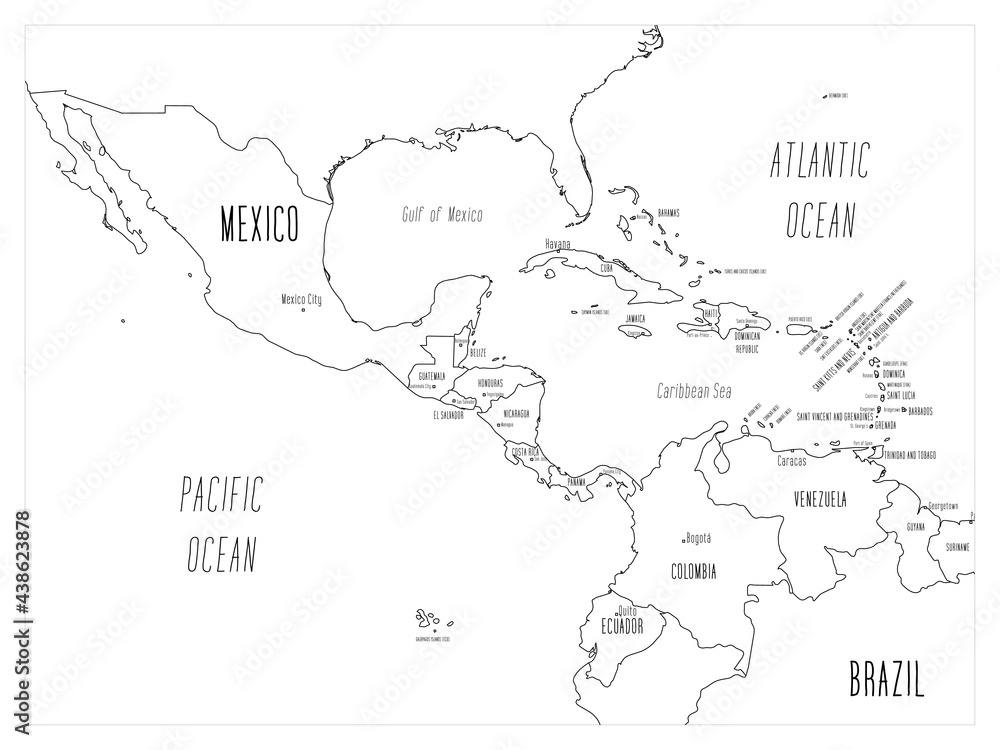 blank central america and caribbean map
