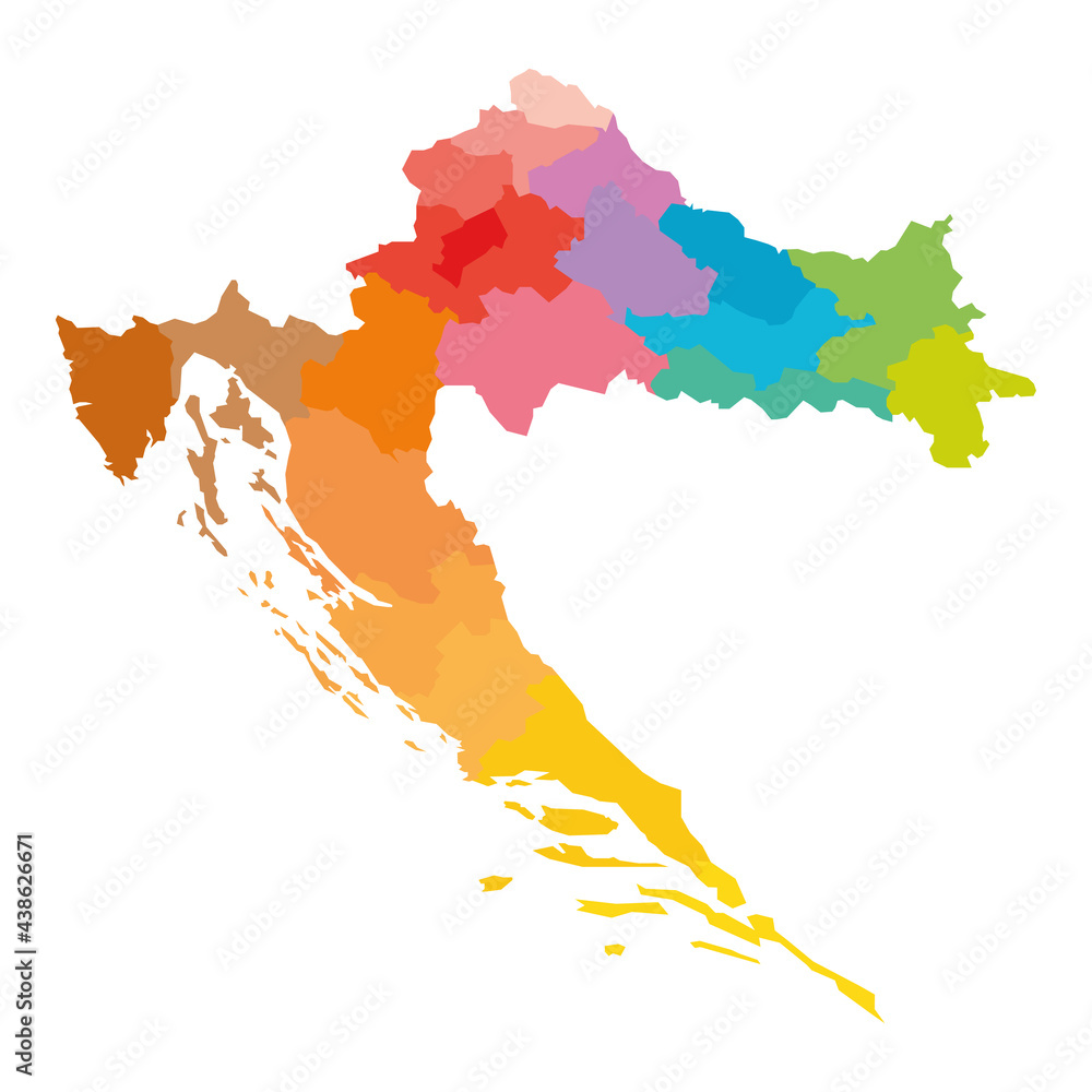 Colorful political map of Croatia. Administrative divisions - counties ...