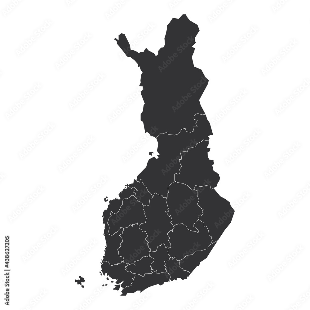 Grey political map of Finland. Administrative divisions - regions ...